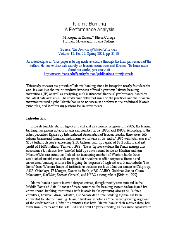 (DOC) Islamic banking: A performance analysis