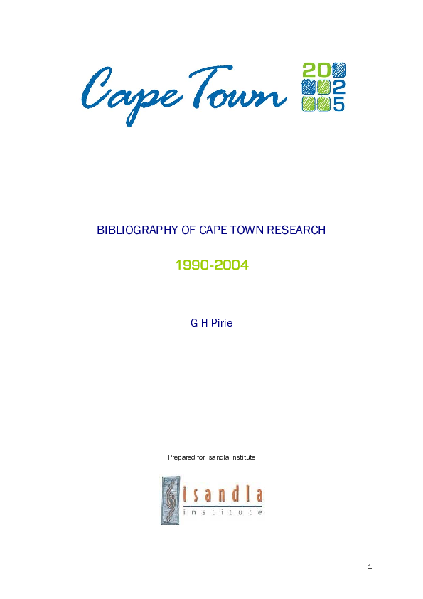 (PDF) BIBLIOGRAPHY OF CAPE TOWN RESEARCH | Gift Walaza - Academia.edu