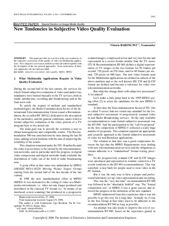 (PDF) New tendencies in subjective video quality evaluation