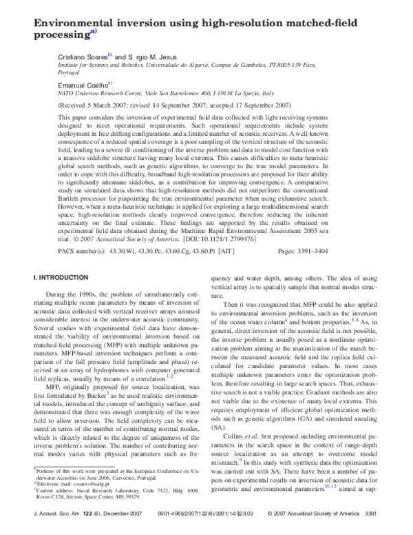 (PDF) Environmental inversion using high-resolution matched-field processing