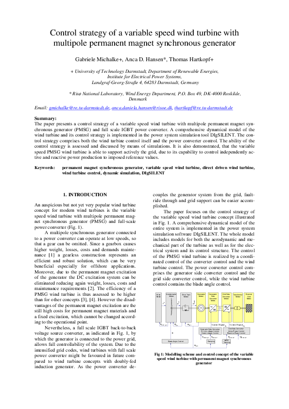 Pdf Control Strategy Of A Variable Speed Wind Turbine With Multipole