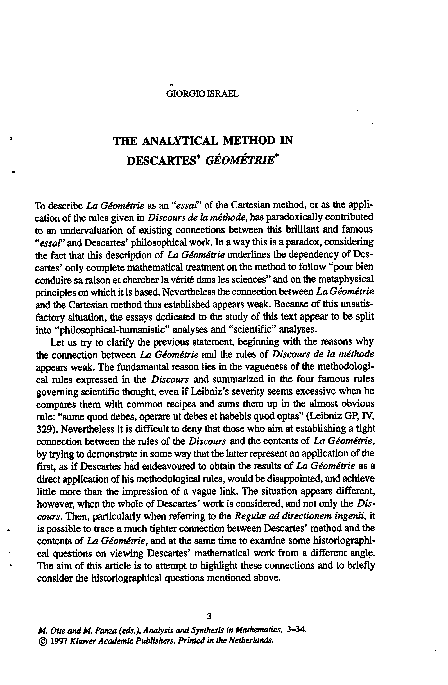 (PDF) The Analytical Method in Descartes' Geometry