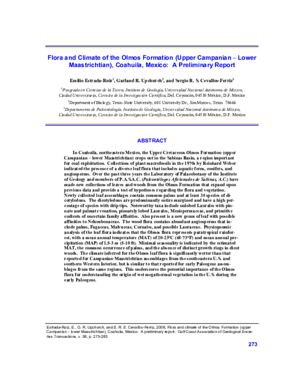 (PDF) Flora and climate of the Olmos Formation (upper Campanian–lower ...