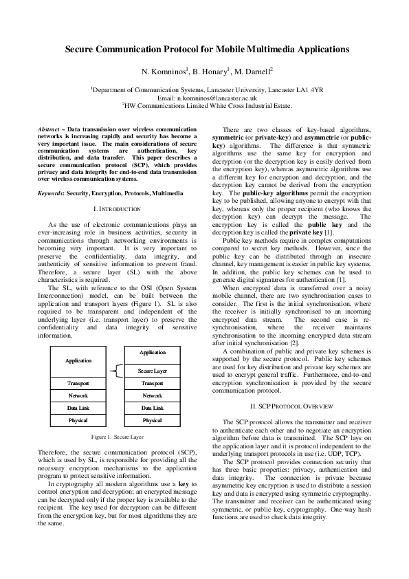 Pdf Secure Communication Protocol For Mobile Multimedia Applications