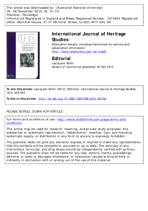(PDF) IJHS Editorial: A 'critical' heritage studies?