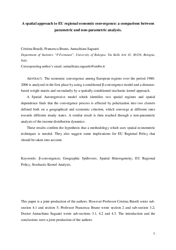 (PDF) A spatial approach to EU regional economic convergence: a comparison between parametric ...