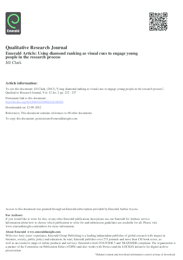 (PDF) Using diamond ranking as visual cues to engage young people in ...