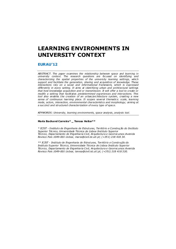 (PDF) LEARNING ENVIRONMENTS IN UNIVERSITY CONTEXT