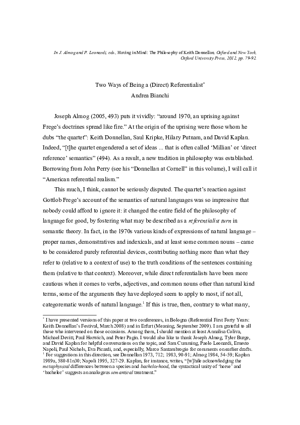 (DOC) Two Ways of Being a (Direct) Referentialist