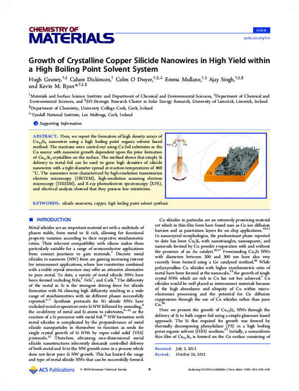 (PDF) Growth of Crystalline Copper Silicide Nanowires in High Yield ...