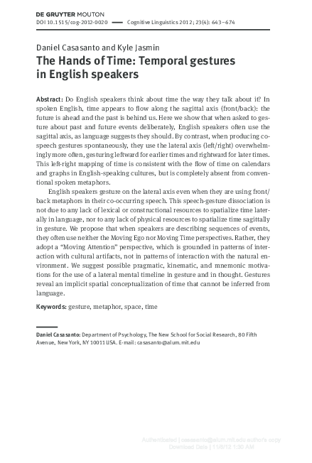 (PDF) The hands of time: temporal gestures in English speakers