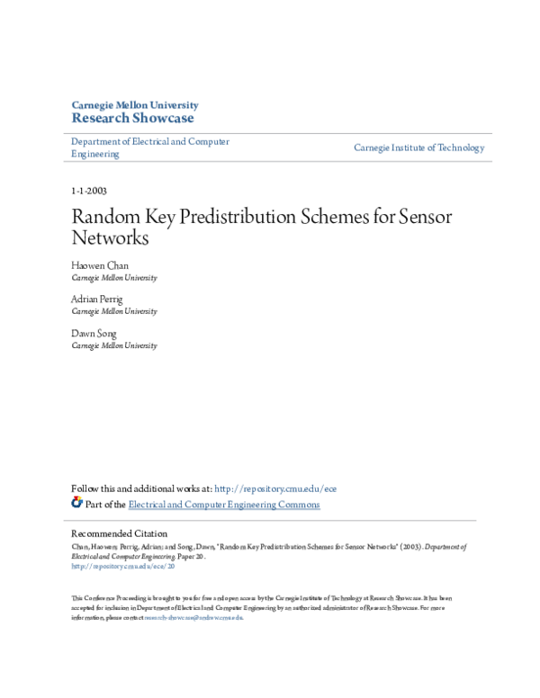 Pdf Random Key Predistribution Schemes For Sensor Networks