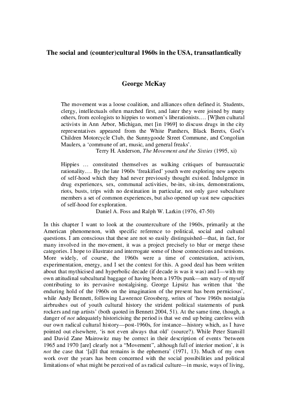 (PDF) The social and (counter) cultural 1960s in the USA, transatlantically
