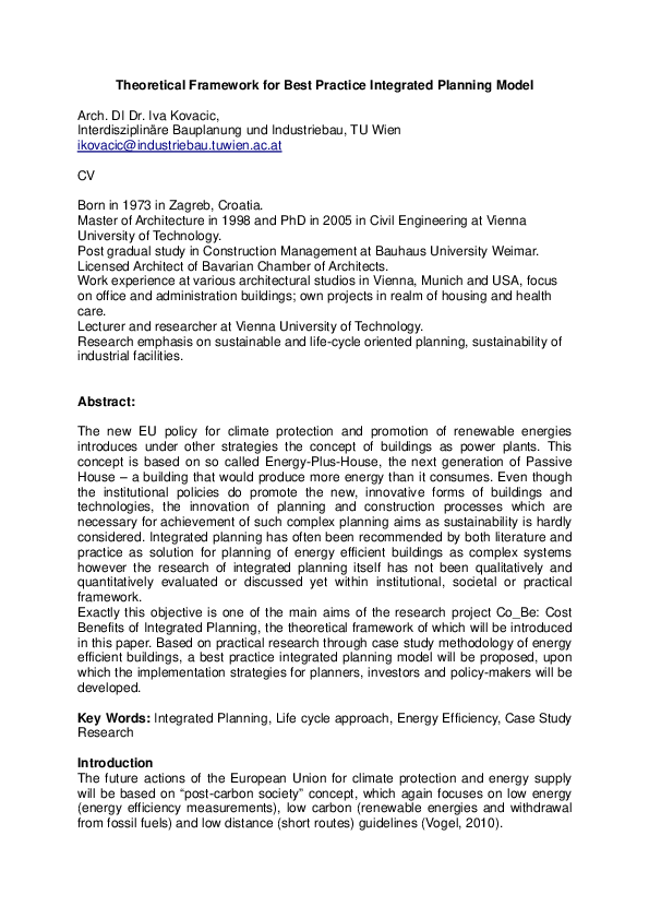 (PDF) Theoretical Framework for Best Practice Integrated Planning Model