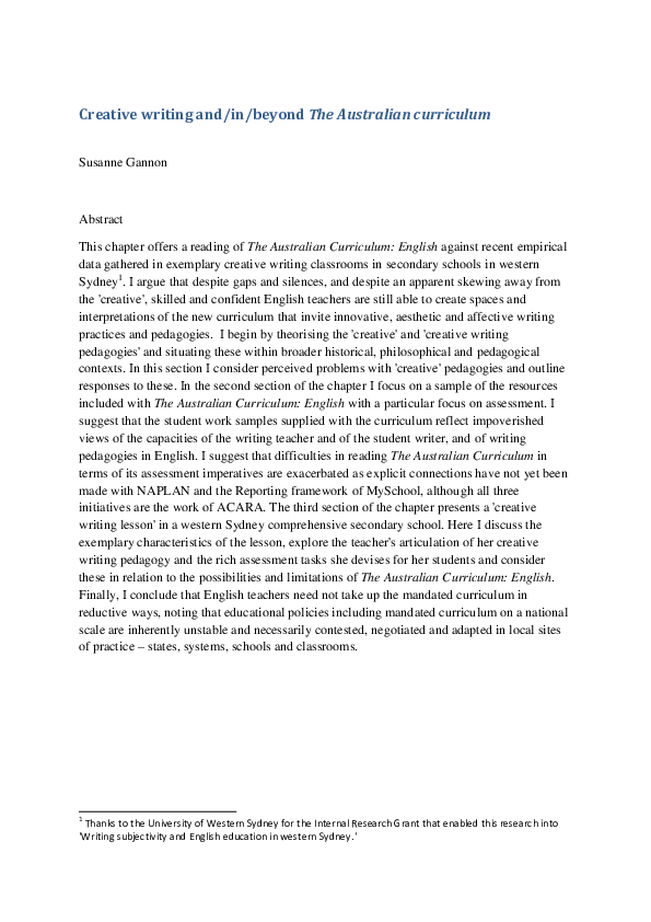 (DOC) Creative writing and/in/beyond The Australian curriculum