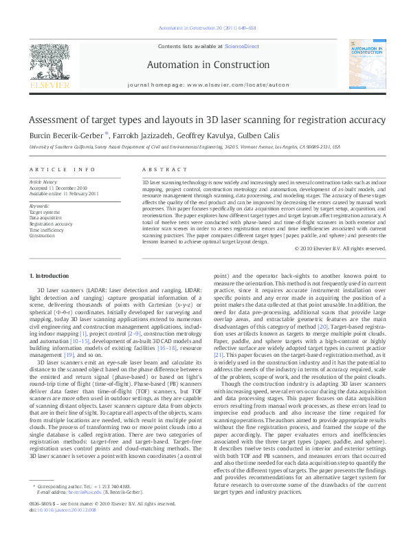 (PDF) Assessment of target types and layouts in 3D laser scanning for ...