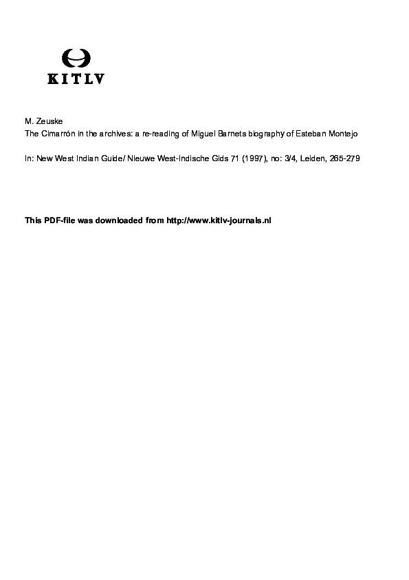 (PDF) The 'Cimarrón'in the archives: a re-reading of Miguel Barnet's ...