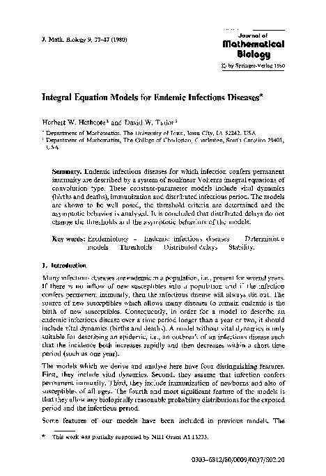 (PDF) Integral equation models for endemic infectious diseases