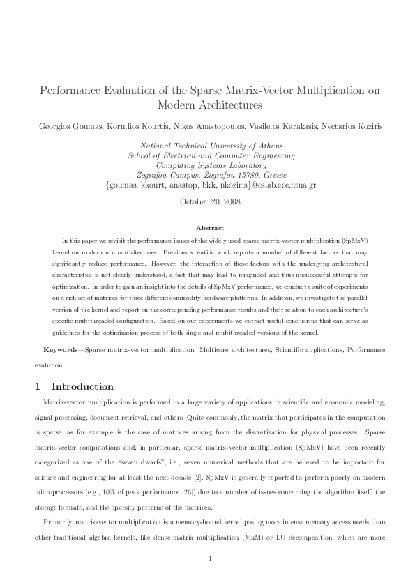 (PDF) Performance evaluation of the sparse matrix-vector multiplication on modern architectures