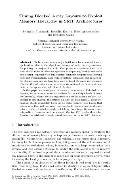 Pdf Tuning Blocked Array Layouts To Exploit Memory Hierarchy In Smt Architectures