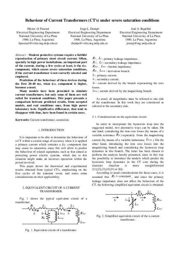 Pdf Behavior Of Current Transformers Cts Under Severe Saturation