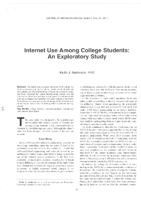 (PDF) Internet use among college students: An exploratory study
