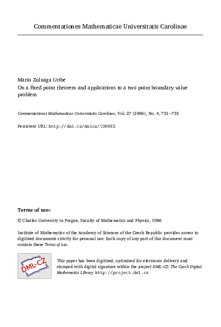 Pdf On A Fixed Point Theorem And Applications To A Two Point Boundary Value Problem