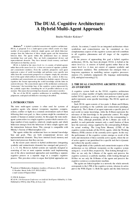 (PDF) The DUAL cognitive architecture: A hybrid multi-agent approach