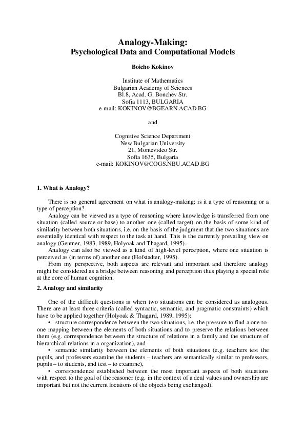 Pdf Analogy Making Psychological Data And Computational Models