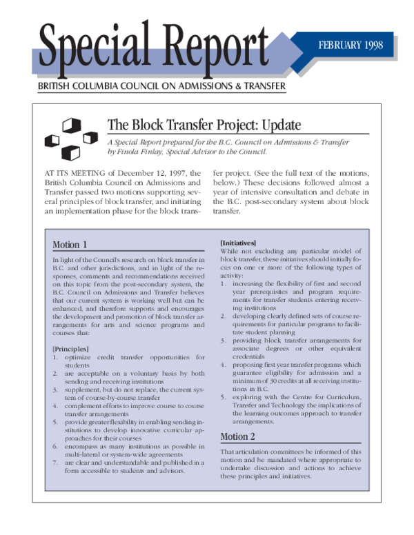 (PDF) The block transfer project: Update