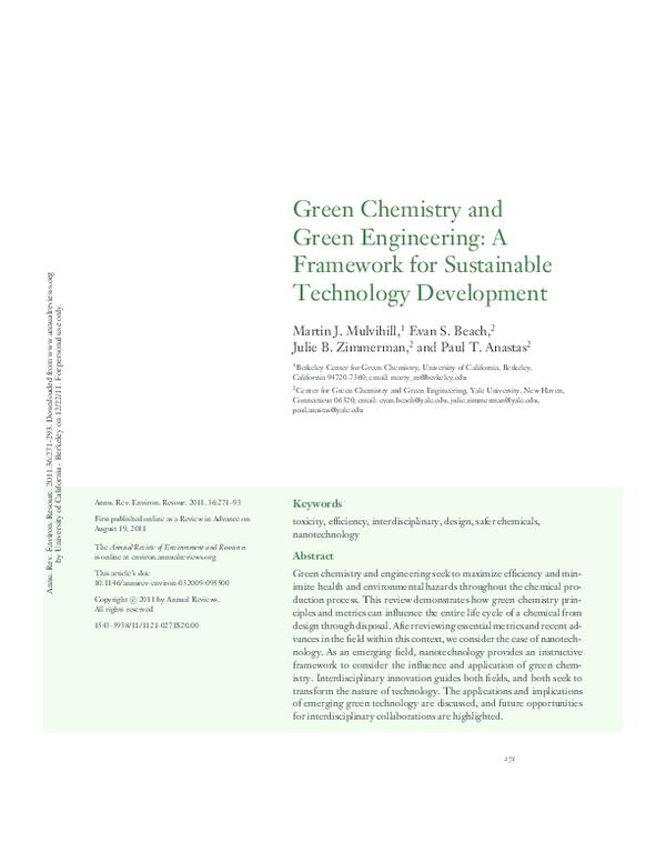 (PDF) Green chemistry and green engineering: a framework for ...