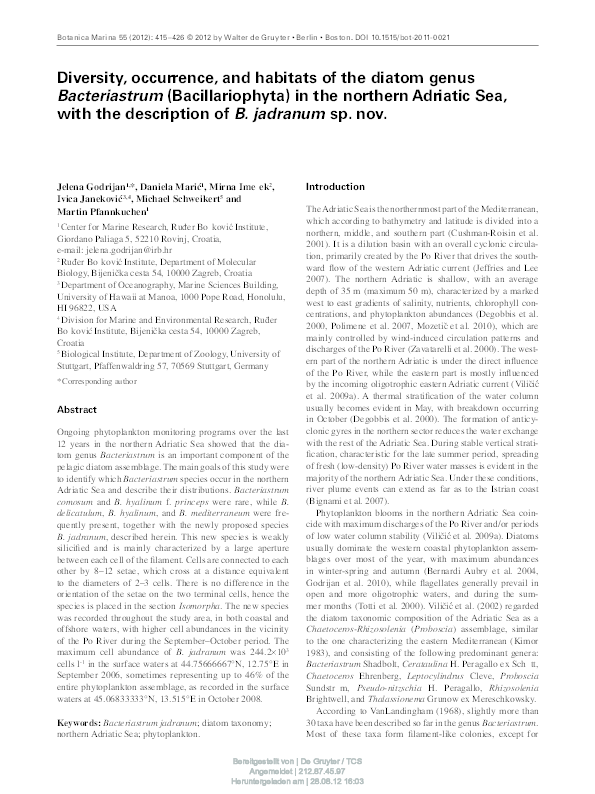 Diversity, occurrence, and habitats of the diatom genus Bacteriastrum ...