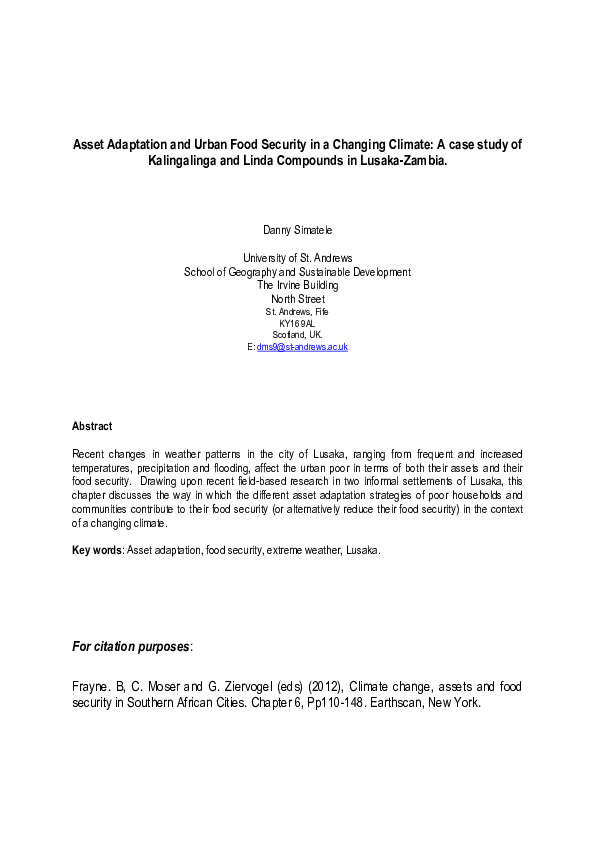 (PDF) Asset Adaptation and urban Food Security in a changing climate ...
