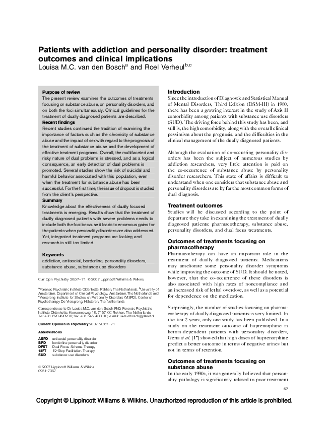 (PDF) Patients with addiction and personality disorder: Treatment ...