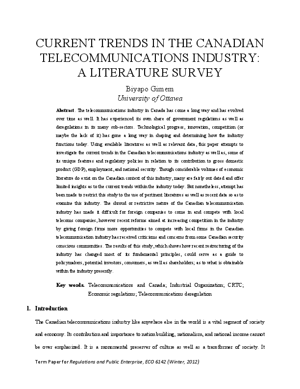 (PDF) Current Trends in the Canadian Telecommunication Industry