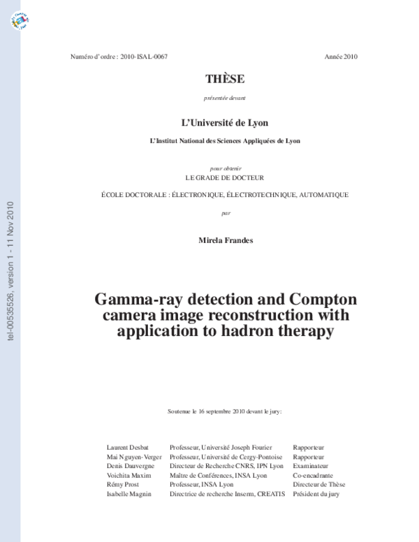 (PDF) Détection des rayons gamma et reconstruction d'images pour la caméra Compton: Application ...