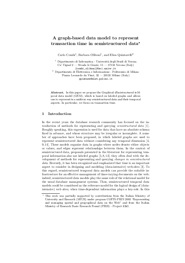 (PDF) A Graph-Based Data Model to Represent Transaction Time In Semistructured Data