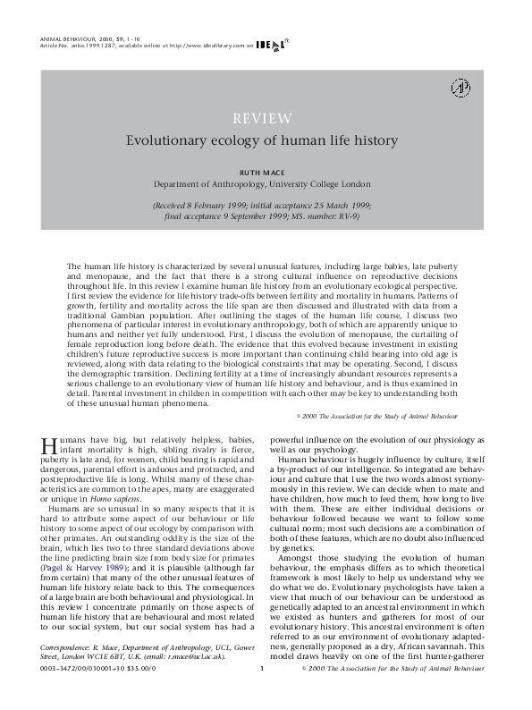 (PDF) Evolutionary ecology of human life history
