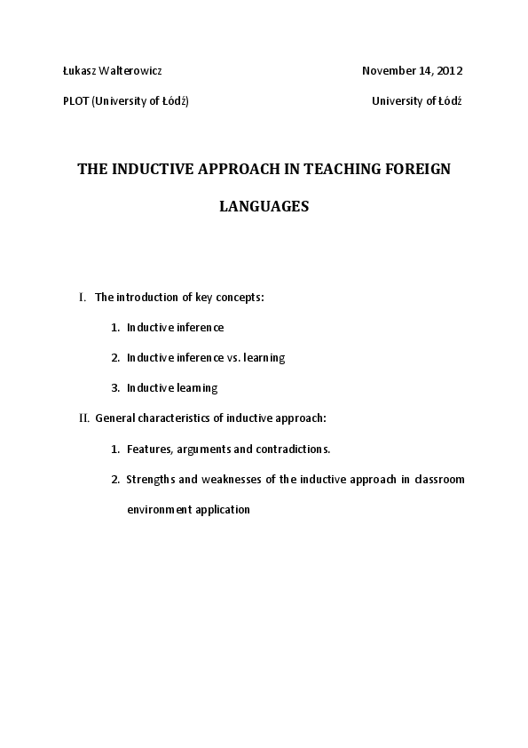 (PDF) The Inductive Approach in Teaching Foreign Languages