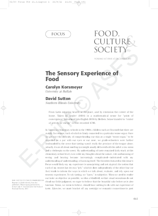 (PDF) The Sensory Experience of Food: Memory as a Sense