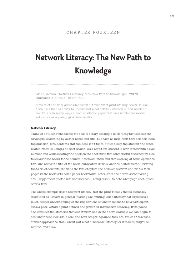 (PDF) Network Literacy: The New Path to Knowledge