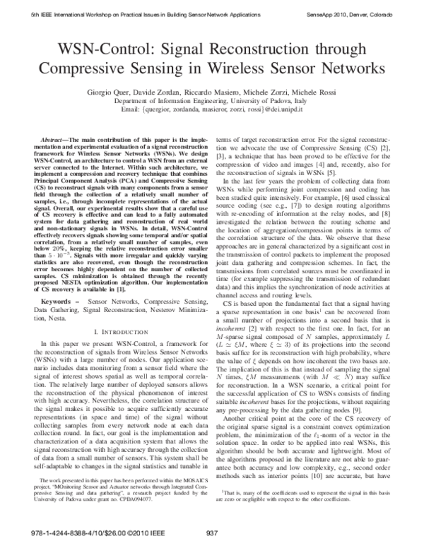 Pdf Wsn Control Signal Reconstruction Through Compressive Sensing In Wireless Sensor Networks