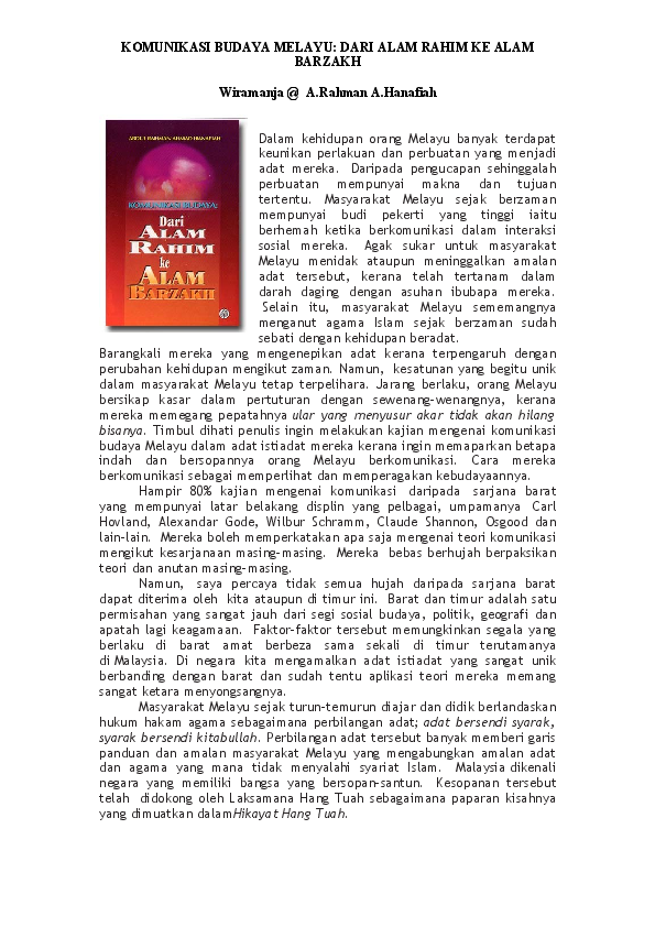(DOC) KOMUNIKASI BUDAYA MELAYU: DARI ALAM RAHIM KE ALAM BARZAKH