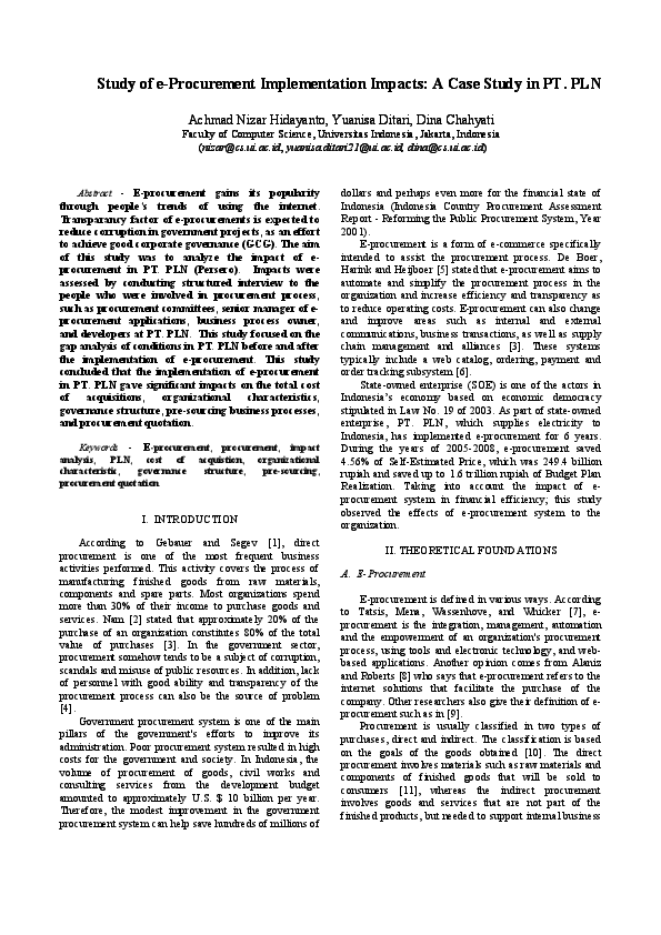 (PDF) Study of e-Procurement Implementation Impacts: A Case Study in PT. PLN