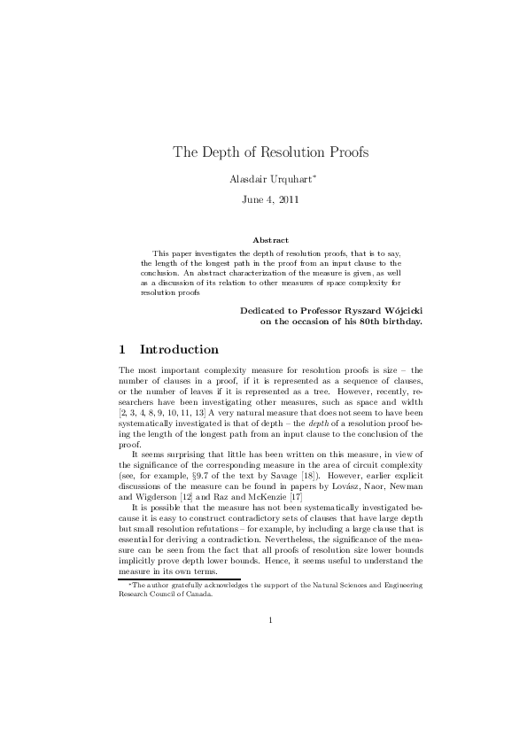 (PDF) The Depth of Resolution Proofs