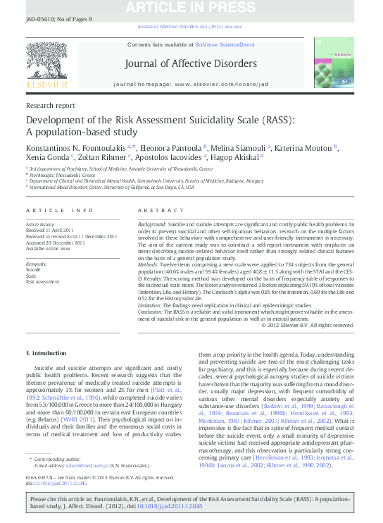 (PDF) Development of the Risk Assessment Suicidality Scale (RASS): A ...