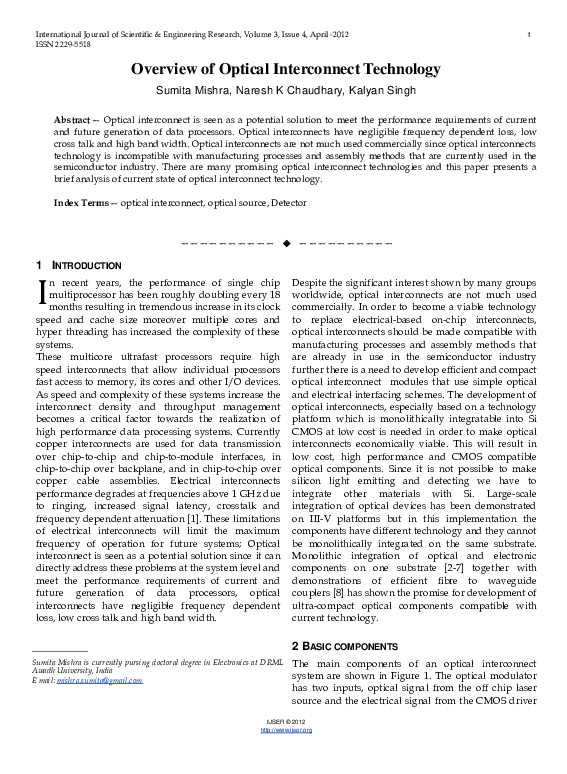 (PDF) Overview of Optical Interconnect Technology