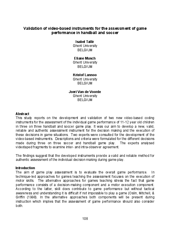 (PDF) Validation of video-‐based instruments for the assessment of game ...