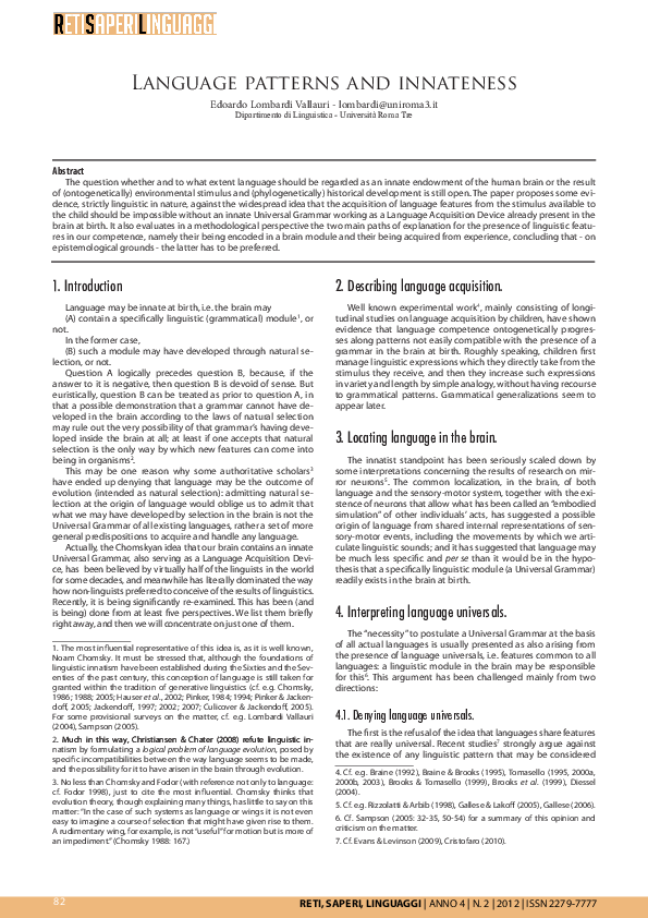 Language patterns and innateness