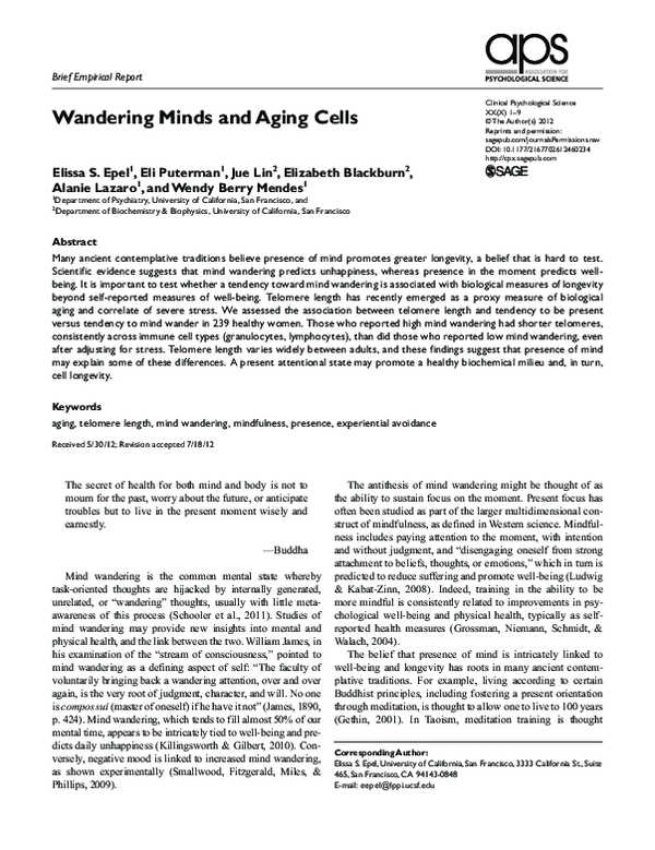 (PDF) Wandering minds and aging cells